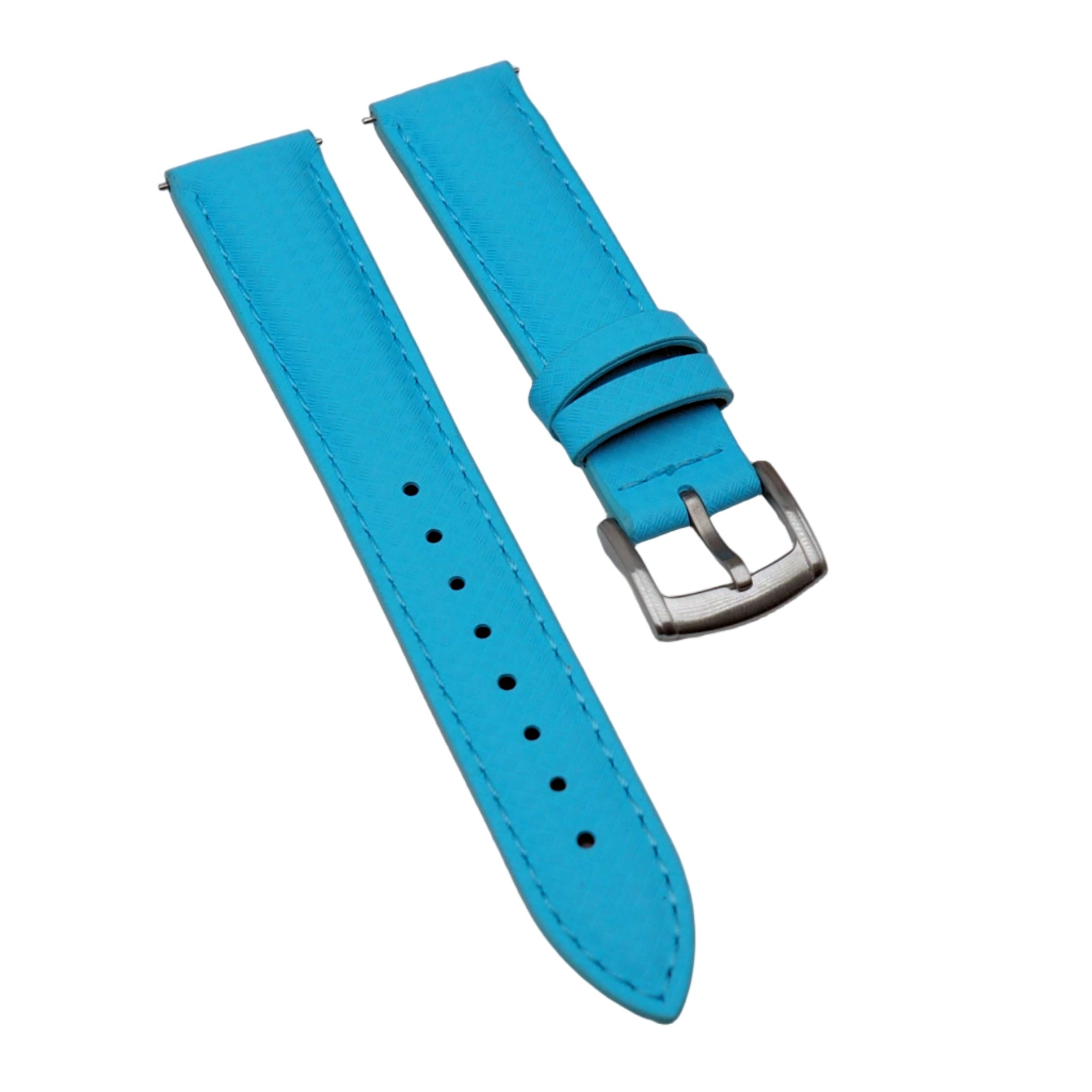 18mm, 19mm Sailcloth Texture Sky Blue FKM Rubber Leather Hybrid Watch ...