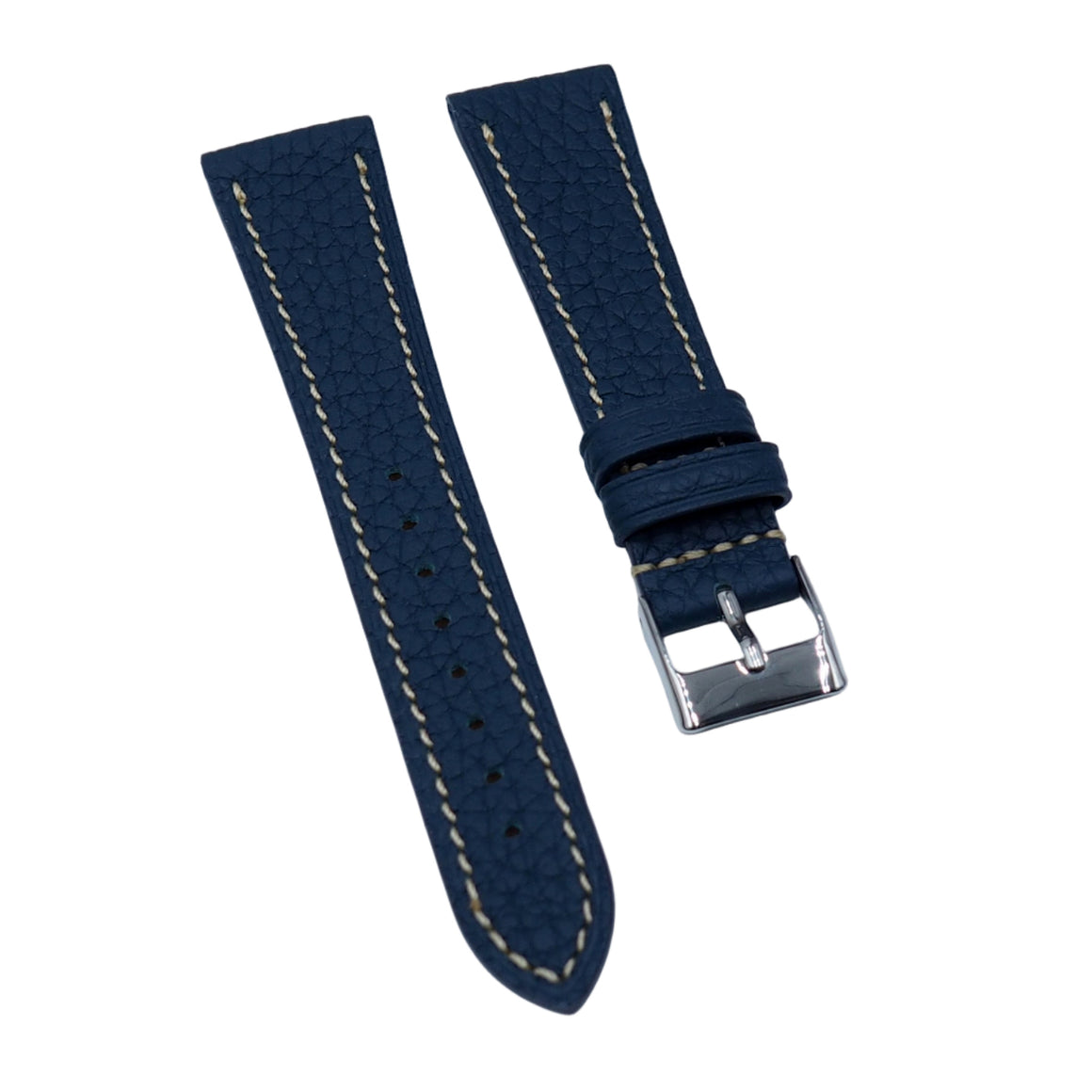 18mm, 20mm Prussian Blue Litchi Grain Calf Leather Watch Strap, Cream ...