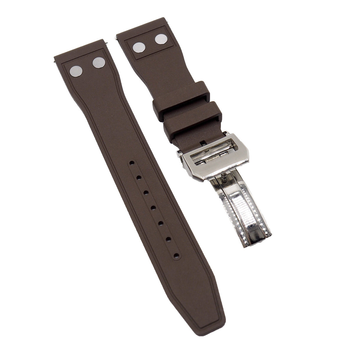 20mm, 21mm, 22mm Pilot Style Brown FKM Rubber Watch Strap For IWC, Riv ...