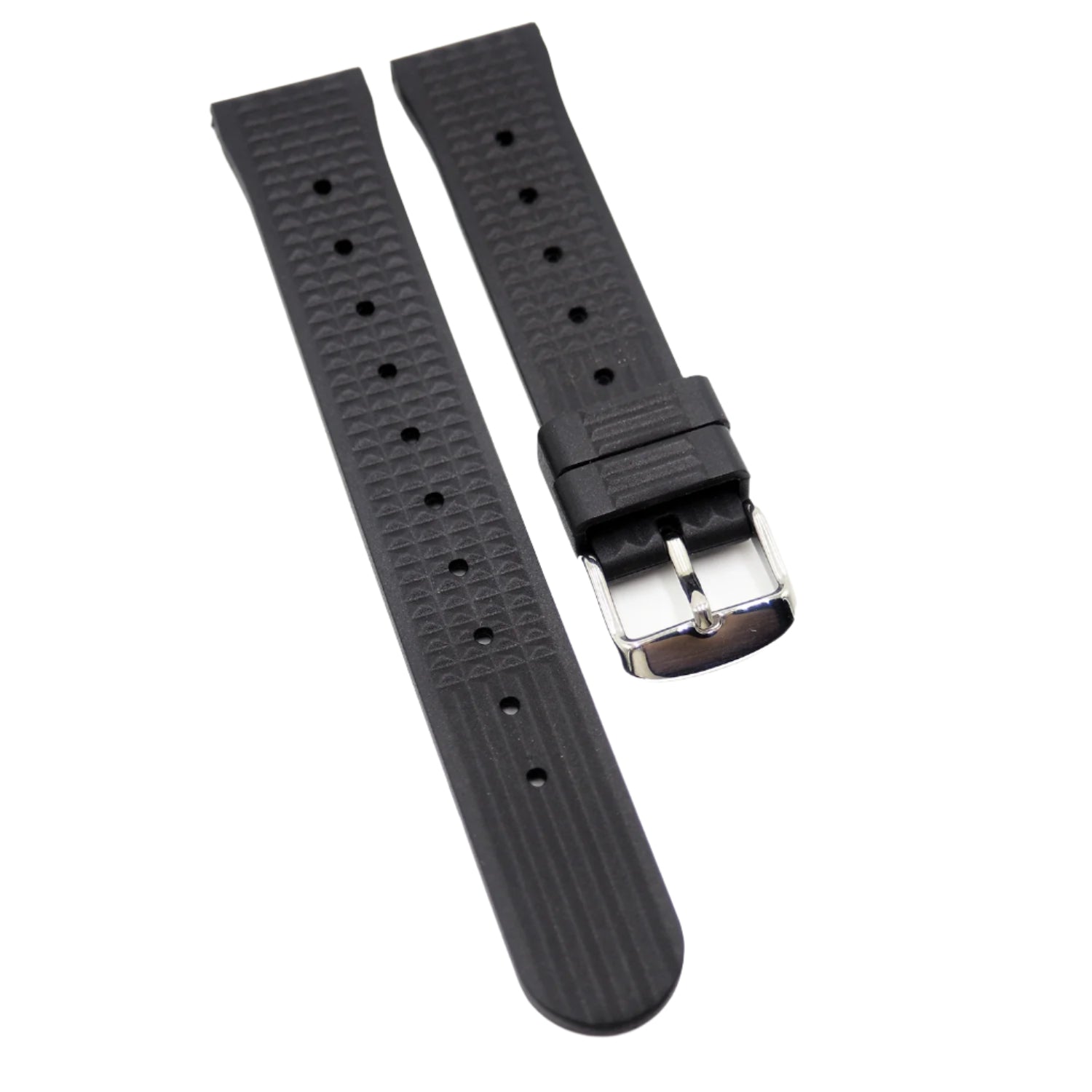 20mm, 22mm Waffle Pattern Black FKM Rubber Watch Strap For Seiko, Quic ...