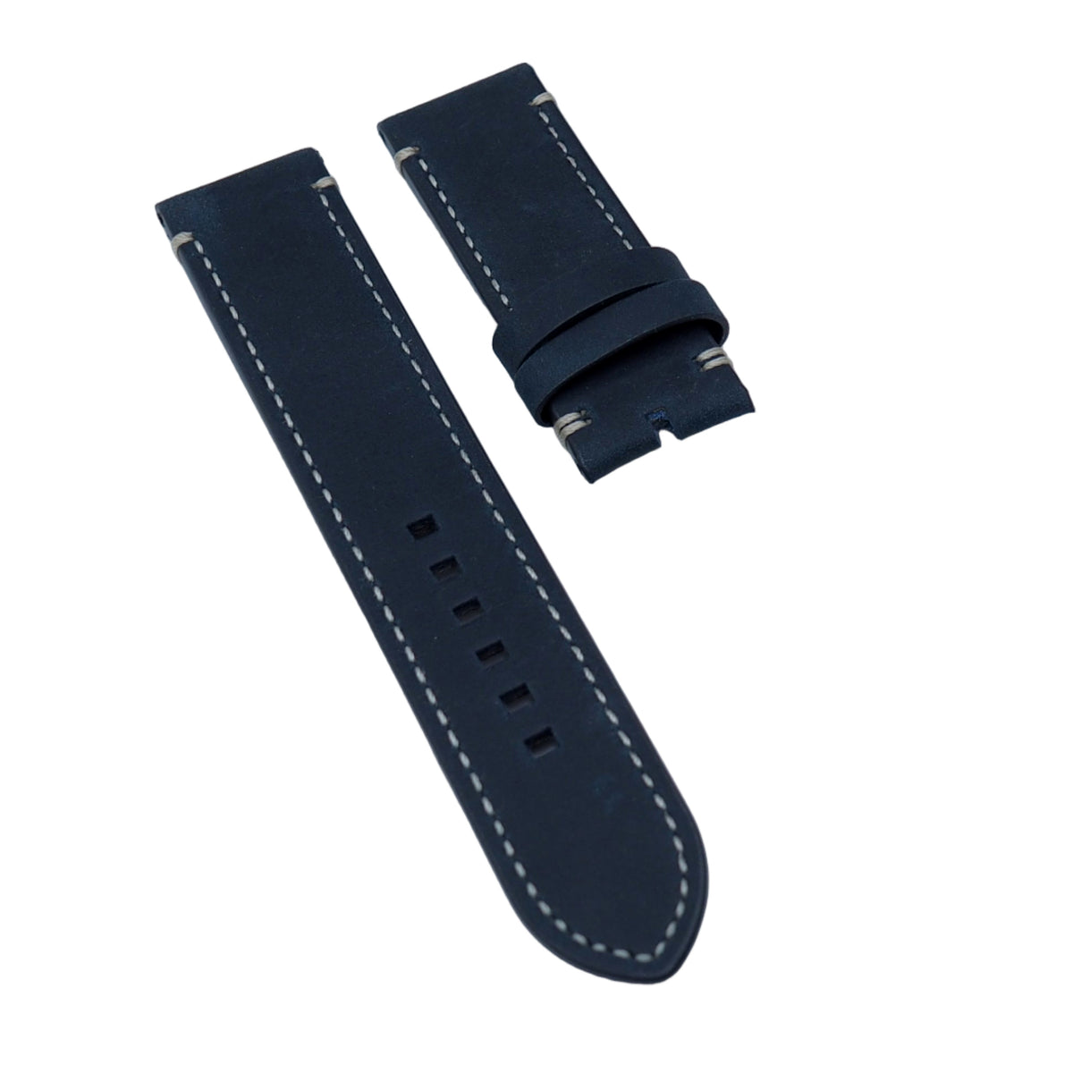 23mm Navy Blue Matte Calf Leather Watch Strap, Cream Stitching For Tud ...