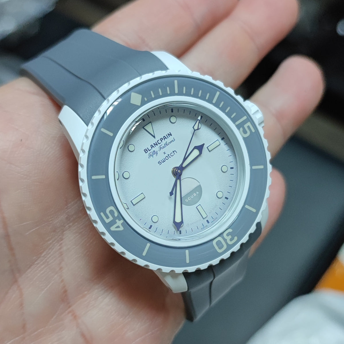 22mm Curved End Antarctic Ocean Grey Rubber Watch Strap For Swatch Scu ...