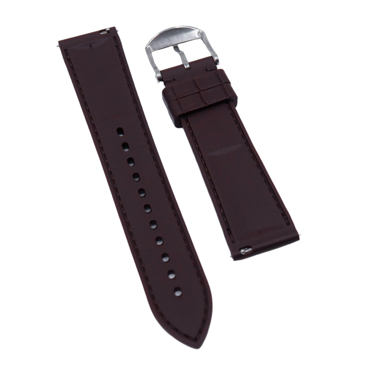 20mm, 21mm, 22mm Brown Alligator-Embossed Rubber Watch Strap, Quick Re ...