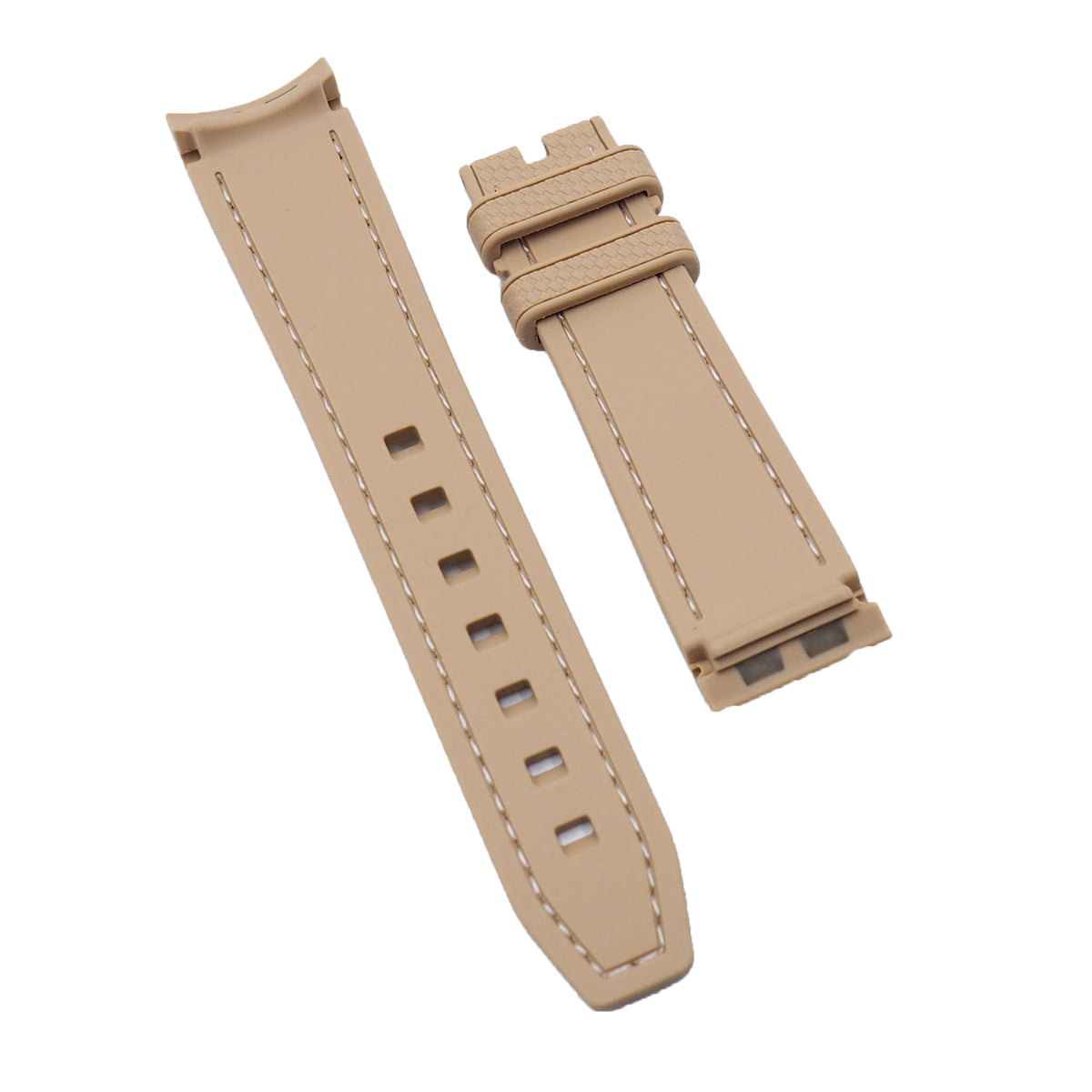 20mm Curved End Nylon Grain Tortilla Brown Rubber Watch Strap w/ Stitc ...