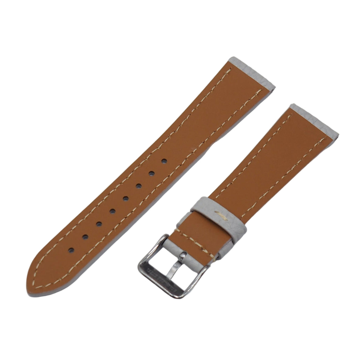18mm, 20mm Rhino Gray Litchi Grain Calf Leather Watch Strap, Cream Sti ...
