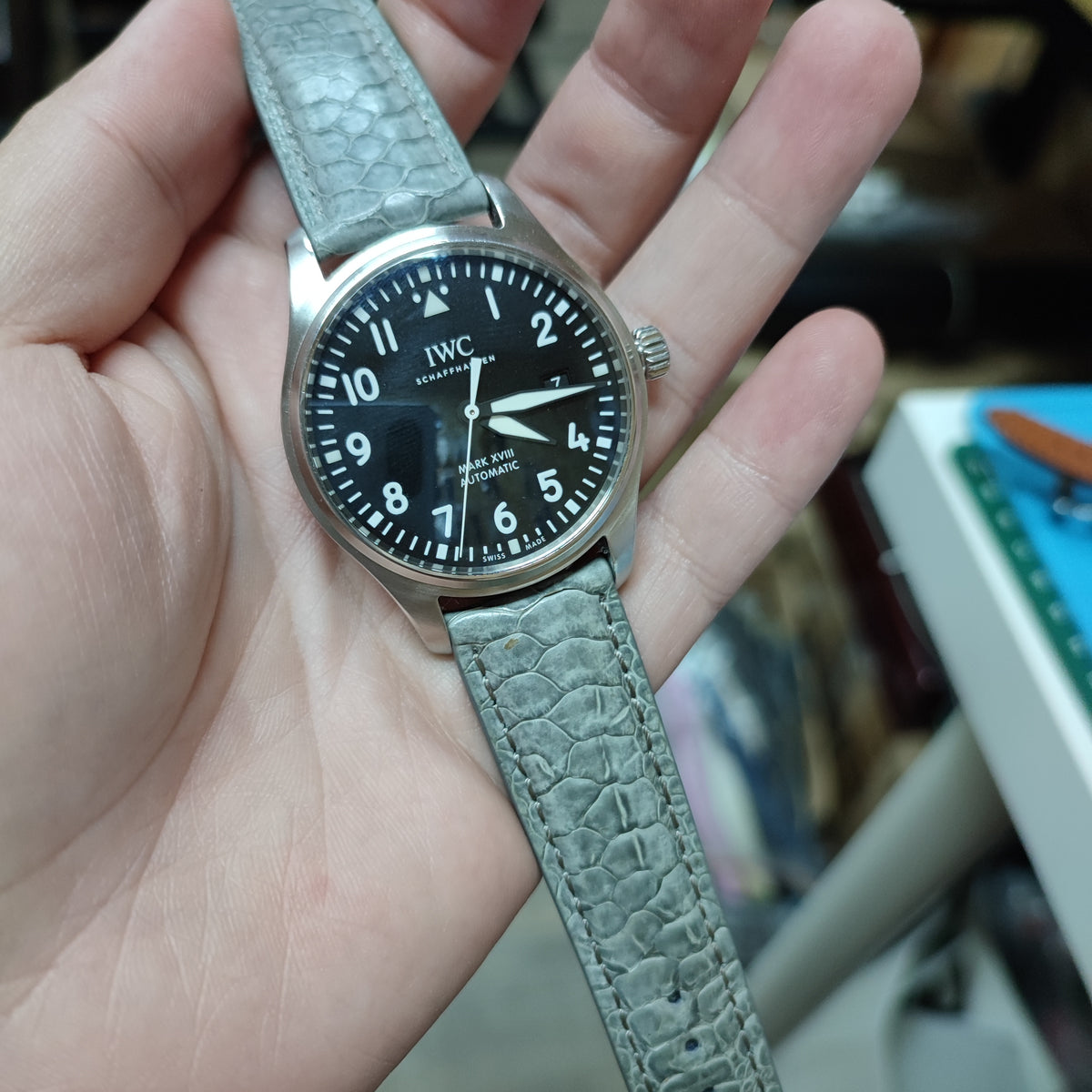 20mm Lava Grey Turkey Leather Watch Strap For IWC, Tang Buckle Style ...
