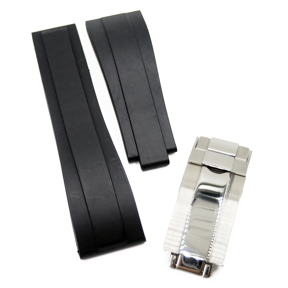 20mm, 22mm Straight End Black Rubber Watch Strap For Rolex – Revival Strap